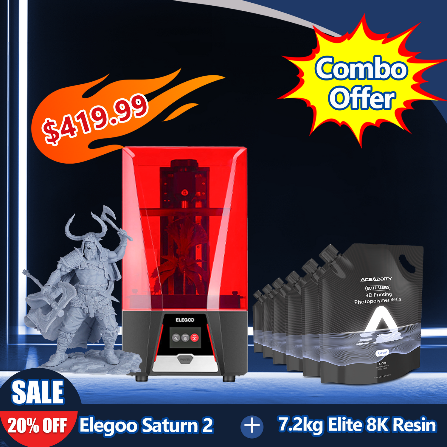 [Clearance Sale] ELEGOO Saturn 2 + Elite 8K resin 7.2 KG Combo Offer